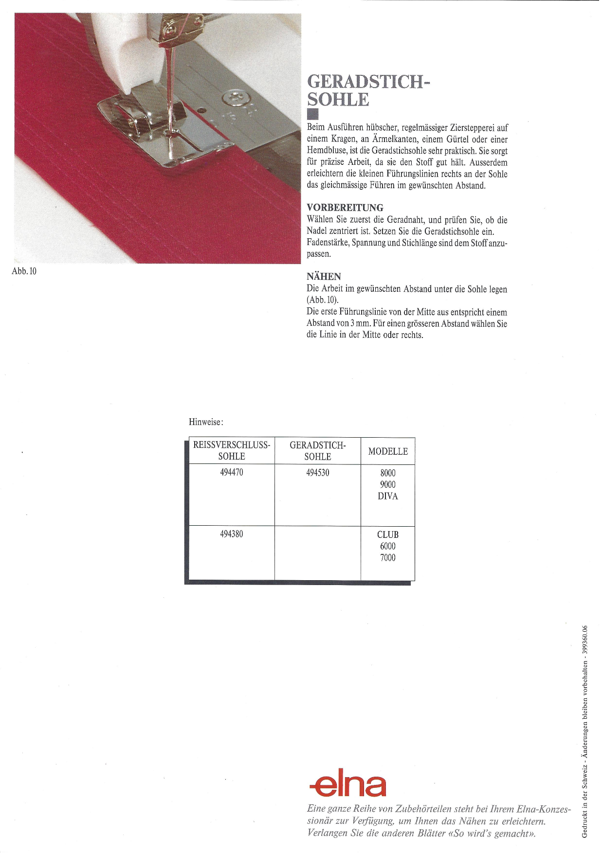 Nähmaschinen Shop Rosenmüller - Semelle conture droite for Elna 8000 ...